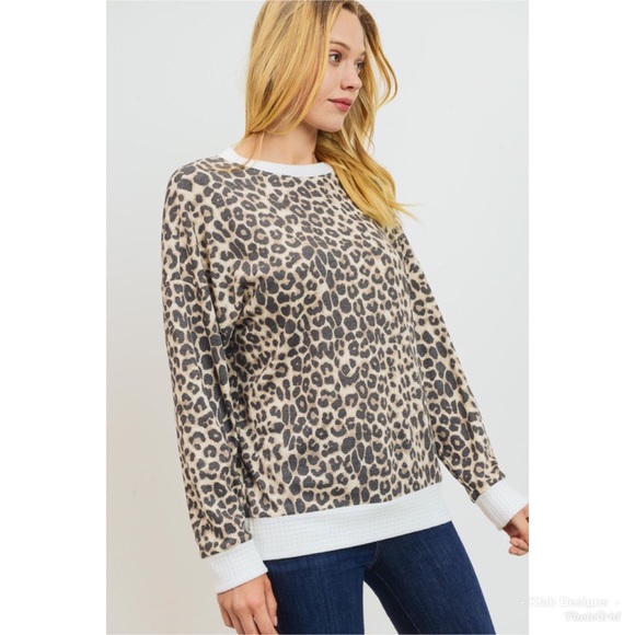 Tops | Last 2 So Soft Leopard Contrast Band Pullover | Poshmark